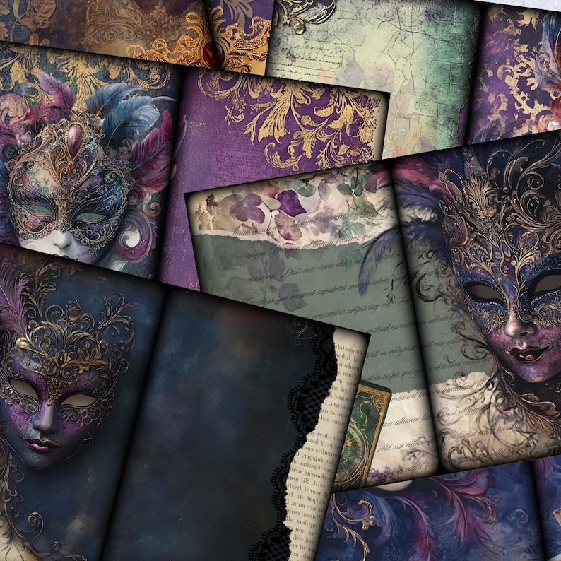 Dark Masquerade Printable Junk Journal Pages, Pack 3, Gothic Carnival ...