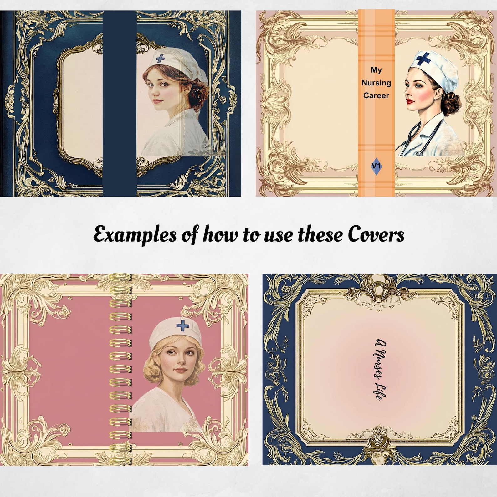 A Nurse's Life Junk Journal Covers: 4 Vintage Printable Nursing-themed ...