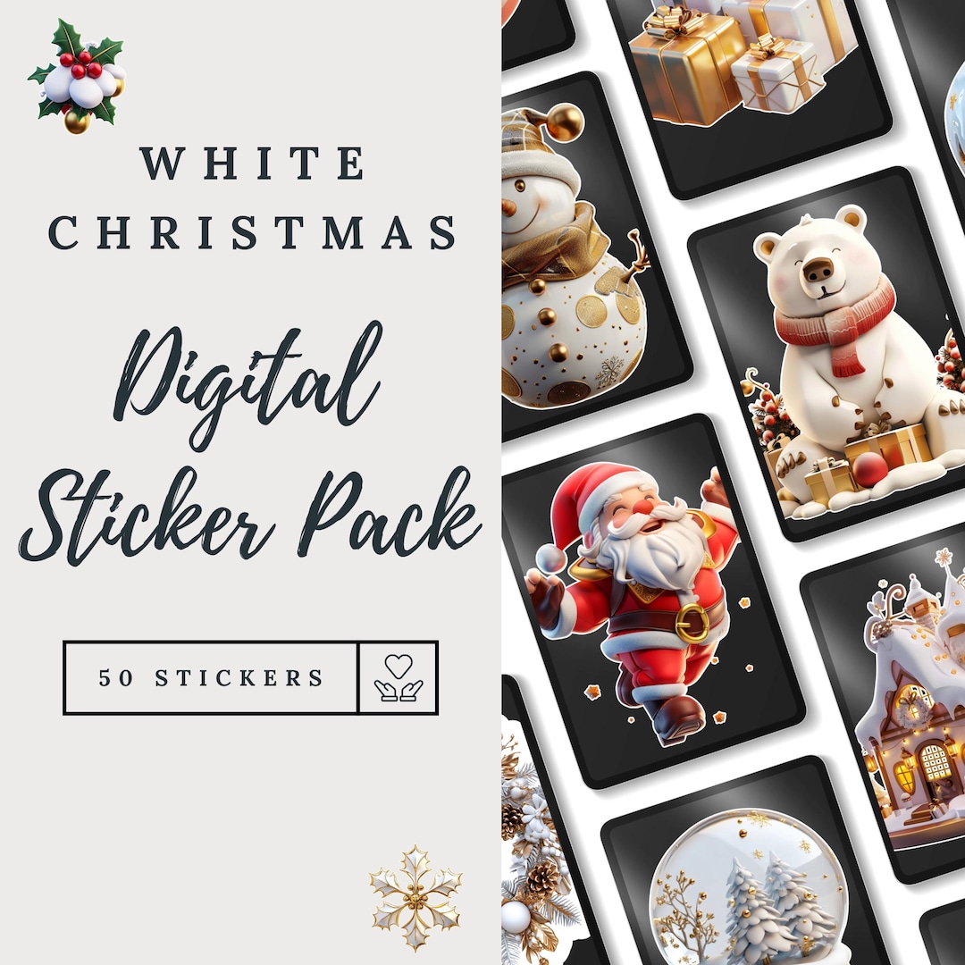 White Christmas Digital Sticker Pack | 50 Festive Stickers | Holiday ...