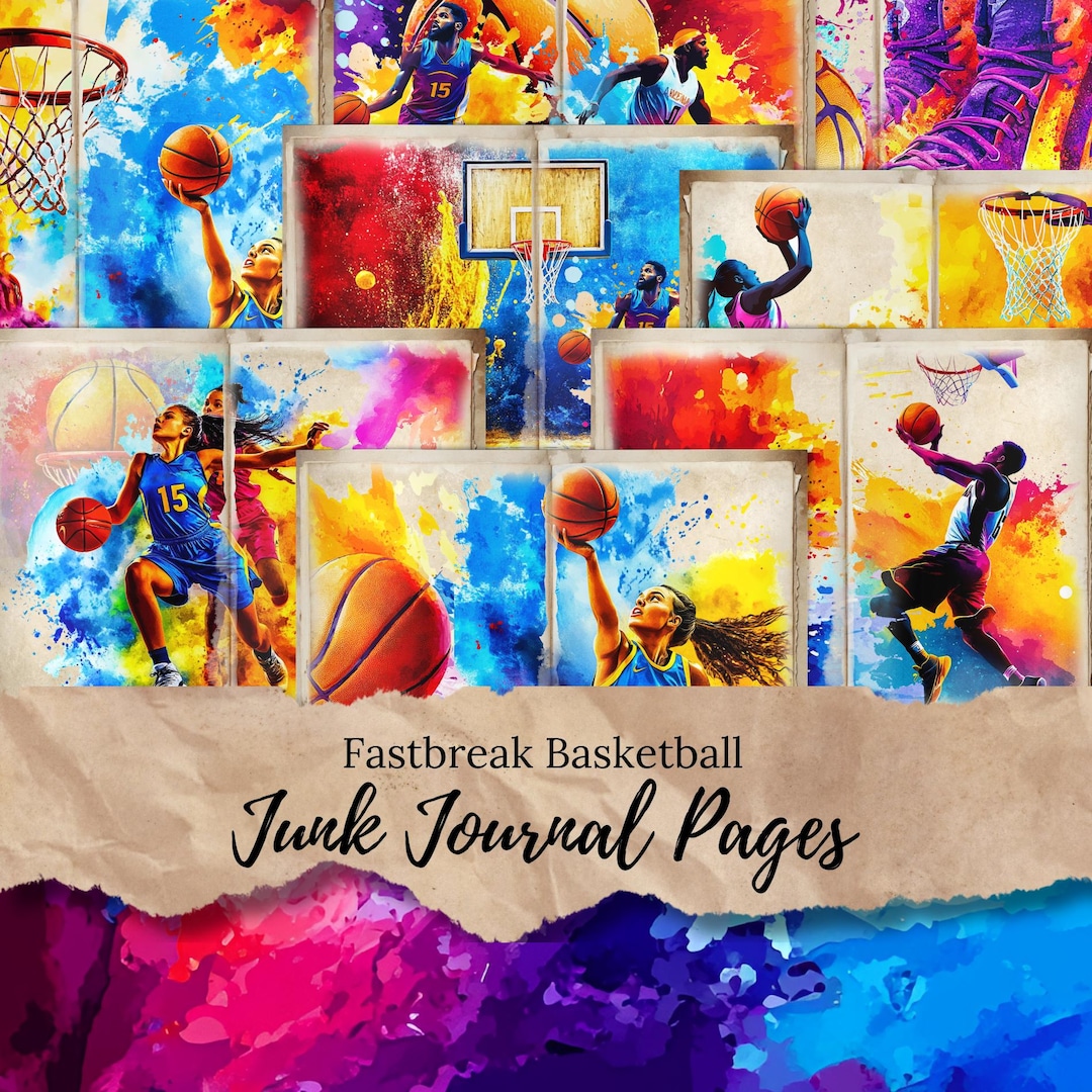 Watercolor Basketball Junk Journal Pages, Sports Ephemera (digital ...
