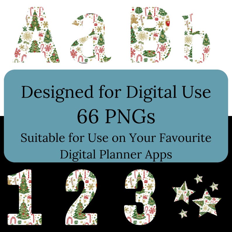 Festive Christmas Alphabet and Numbers Digital Sticker Pack | 66 Pngs ...