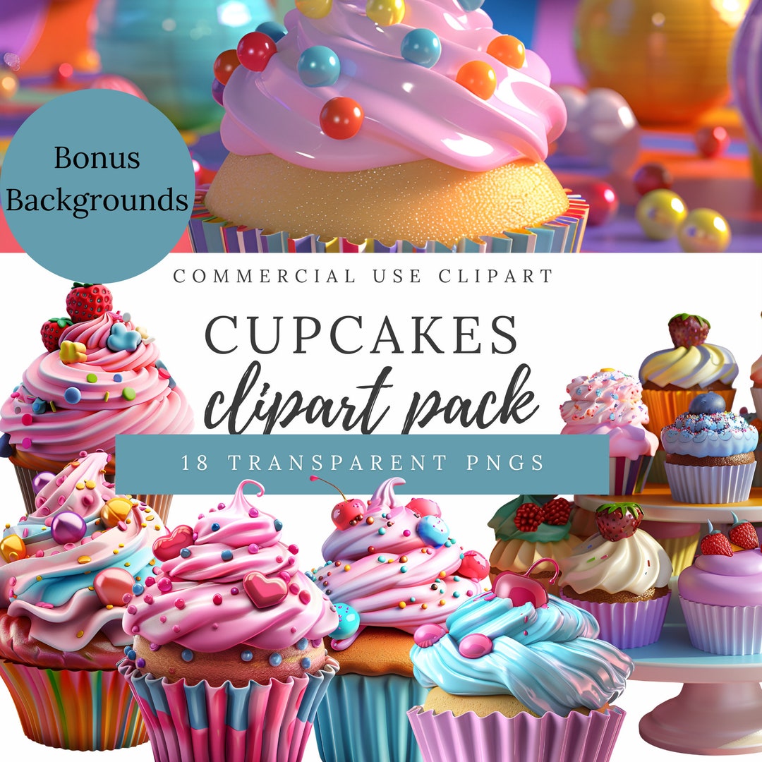 Colorful Cupcake Clipart – 18 Transparent Pngs for Digital & Printable ...