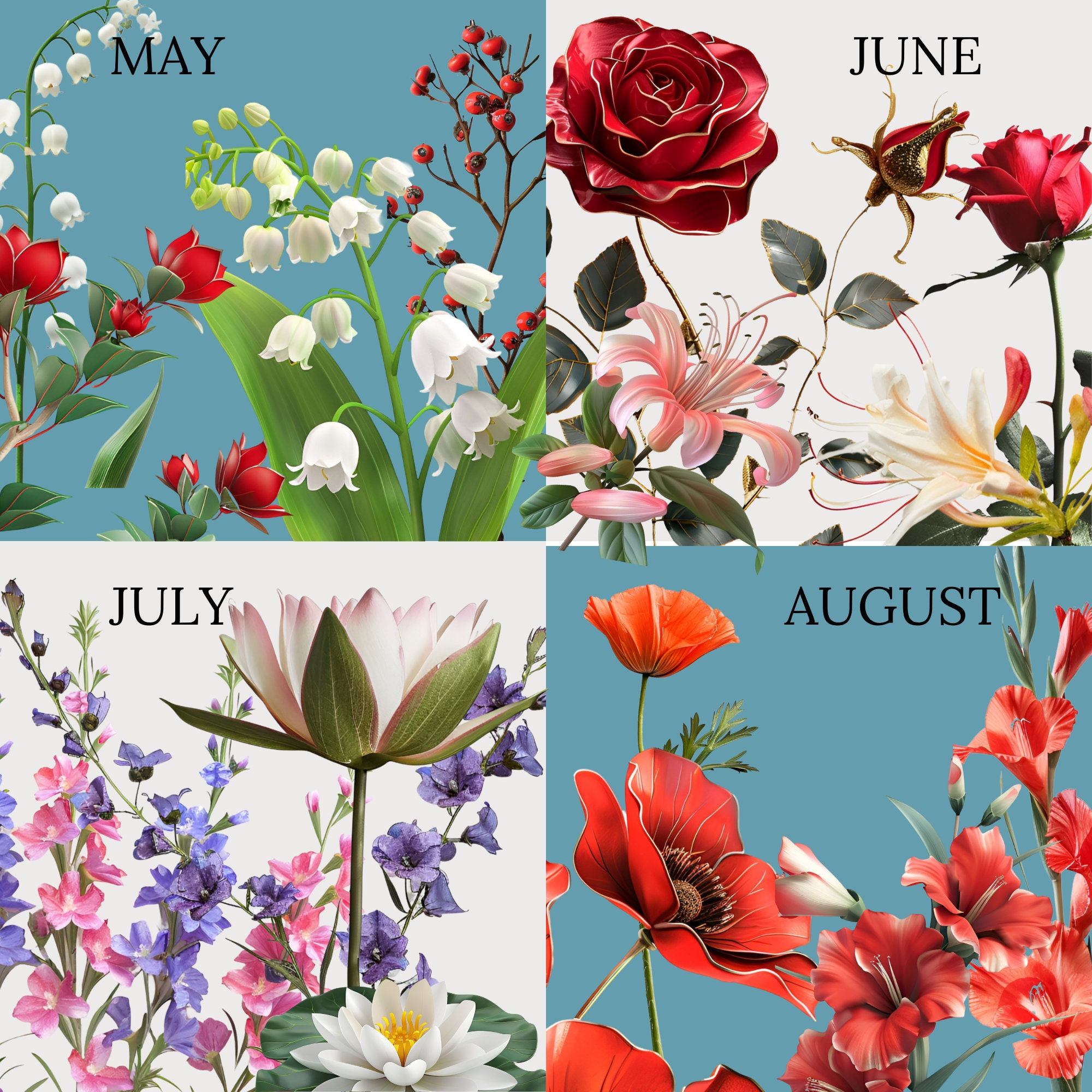 BIRTH MONTH FLOWERS Clipart: Floral Blooms Clipart for Every ...