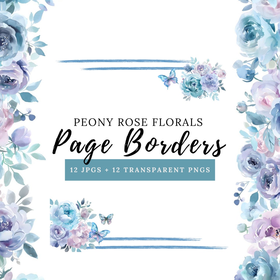 Peony Rose Floral Page Borders: Blue Purple 5x7" (digital Download) - Etsy