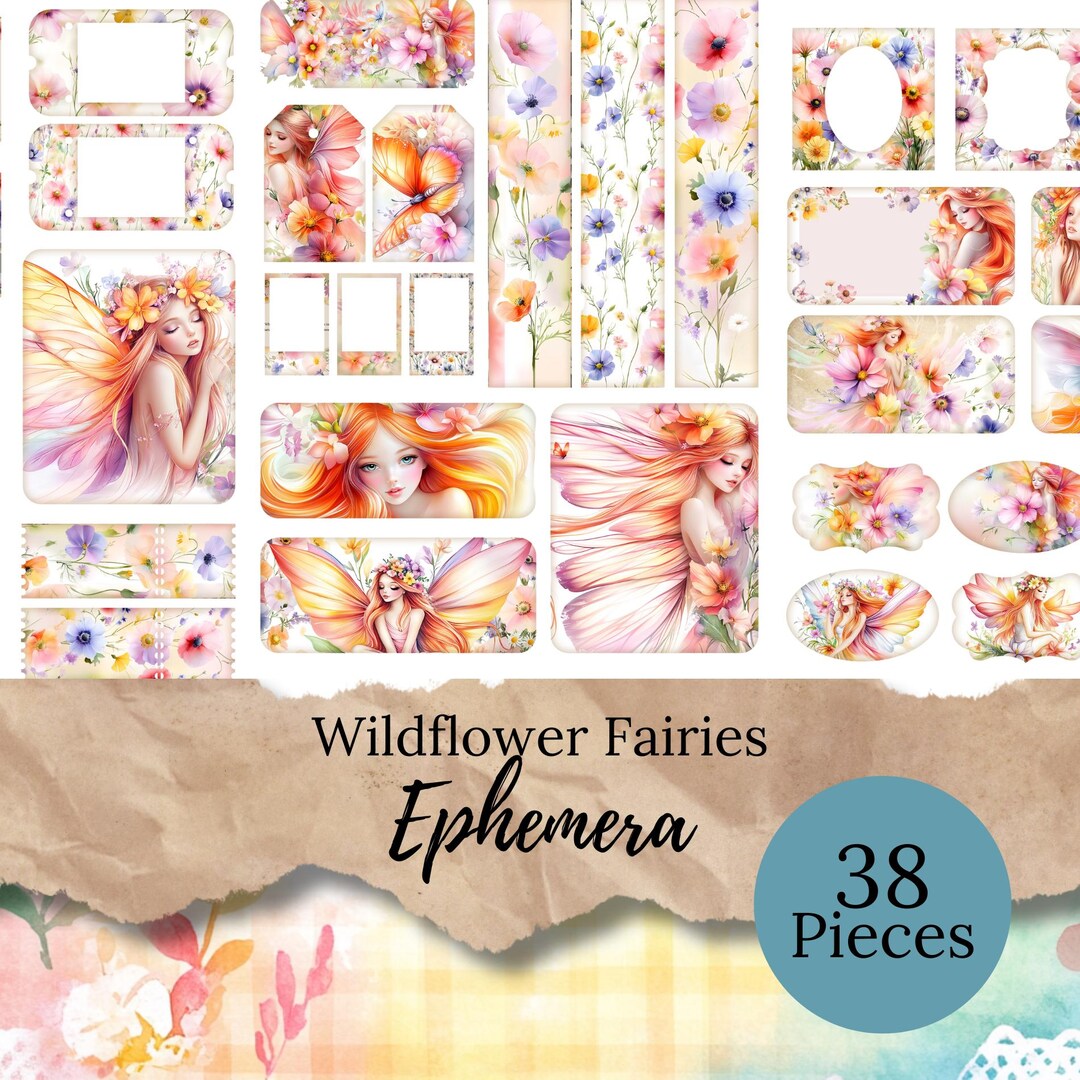 Wildflower Fairies Ephemera | Printable Junk Journal Tags & Cards ...