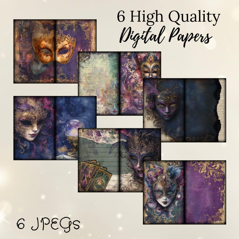 Dark Masquerade Printable Junk Journal Pages, Pack 3, Gothic Carnival ...