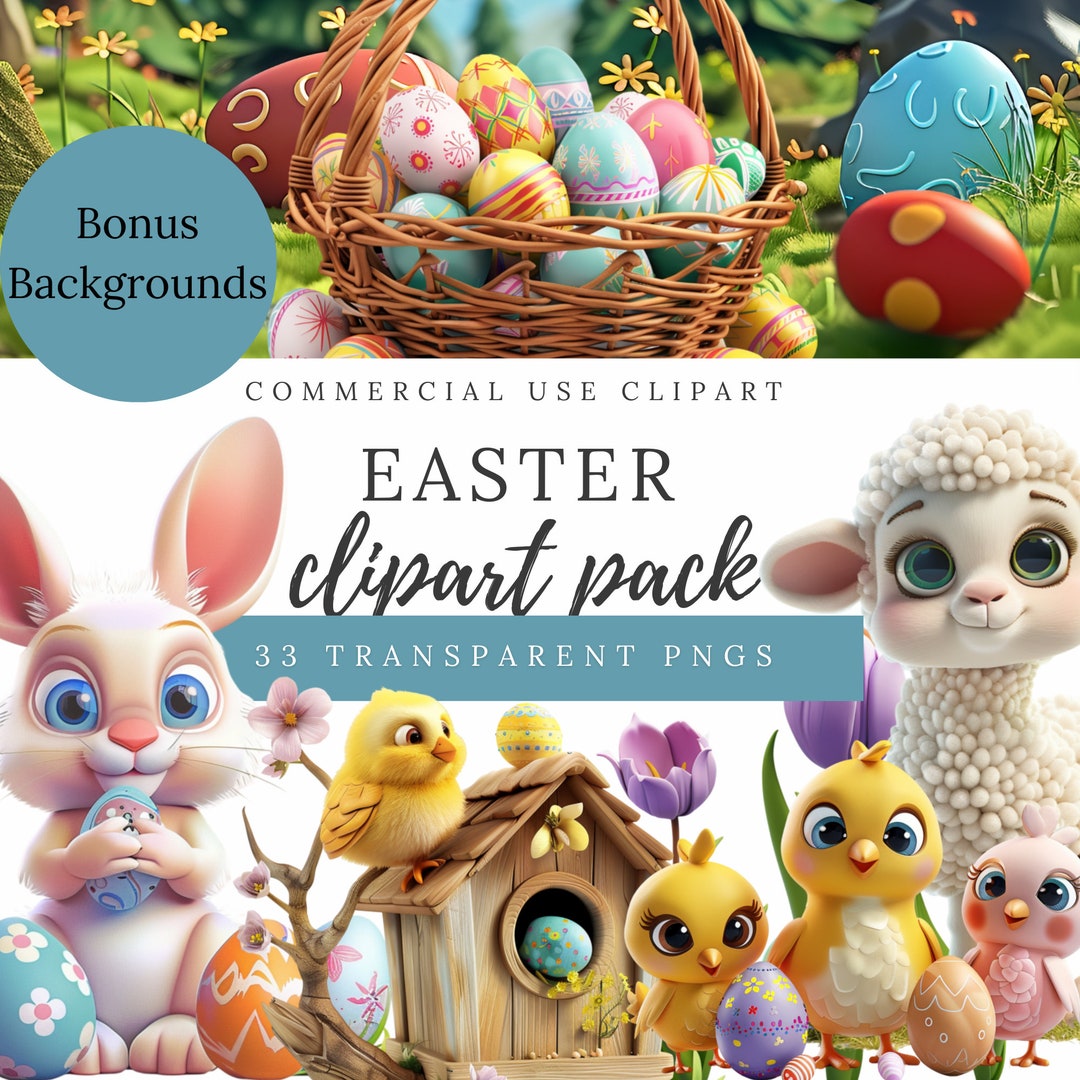 Easter Clipart, 3D Clipart, Bunnies, Chicks, Bird, Easter Eggs ...