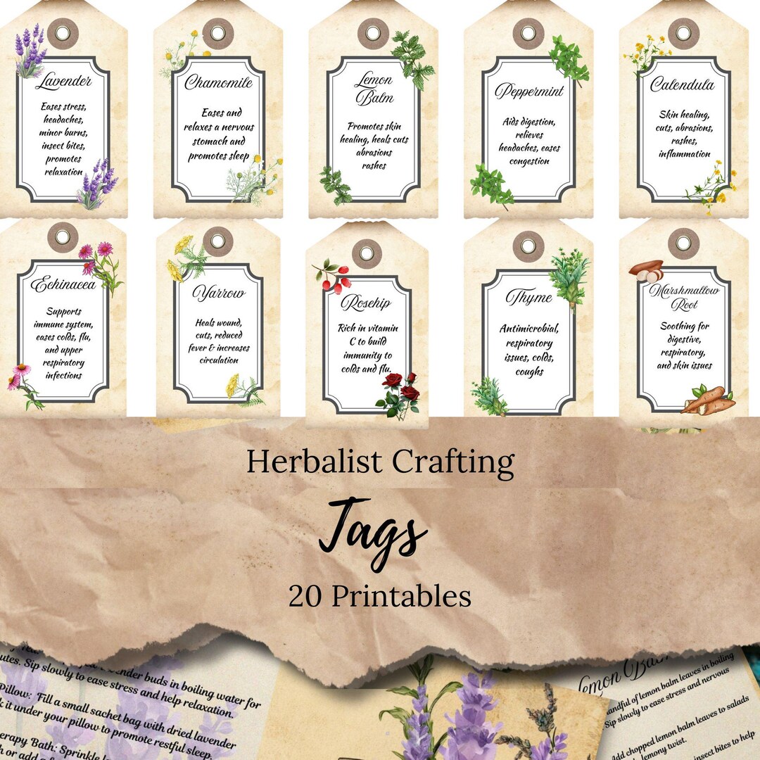 Printable Herb Tags: Botanical Junk Journal Ephemera (commercial Use ...
