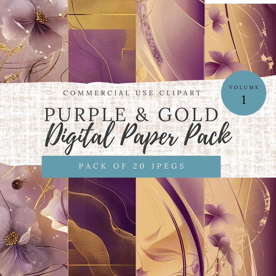 Purple and Gold Digital Papers Pack 1: 20 High Quality Jpegs for Your ...