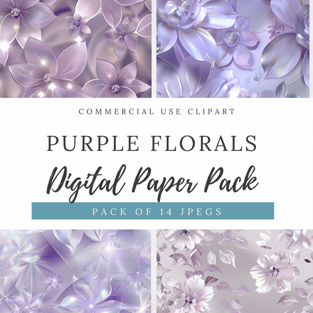 Purple and Gold Floral Digital Paper, Elegant DIY Designs, Lavendar ...