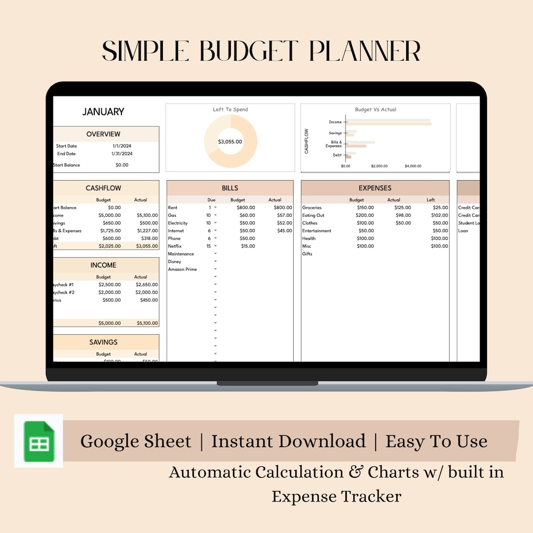 Budget Planner for Google Sheets, Monthly Budget Spreadsheet, Paycheck ...
