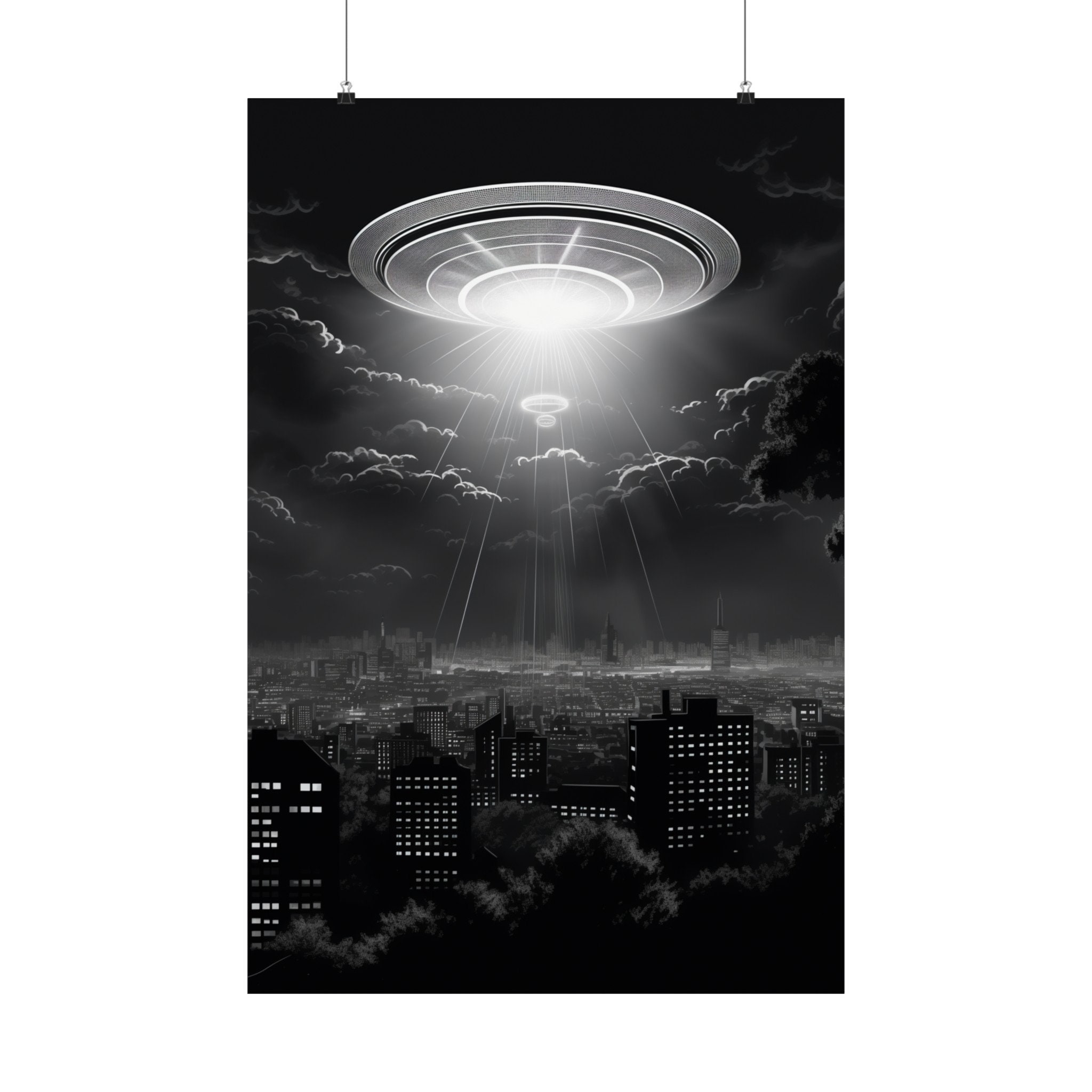 Poster of Ufo-themed Art, Vintage Illustrations Sci-fi Wall Art, Unique ...