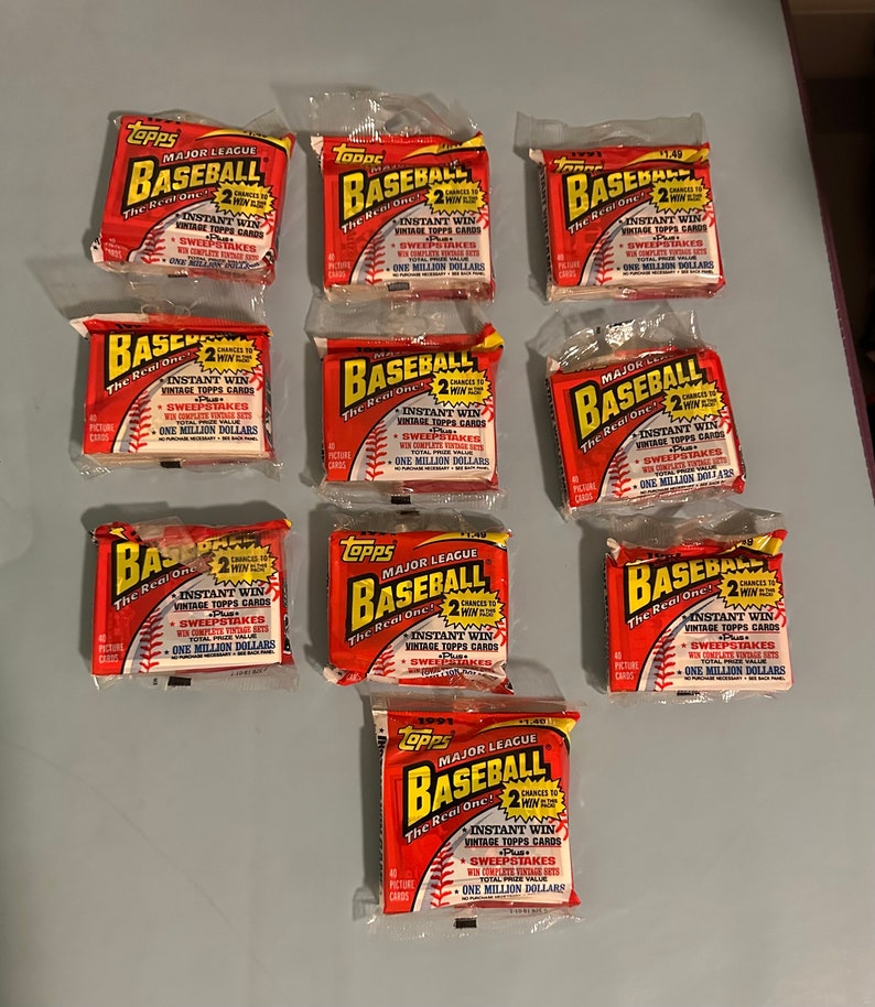 5 PACKS-1991 Topps Baseball Sealed Pack 40 Cards Chipper Jones Rookie ...