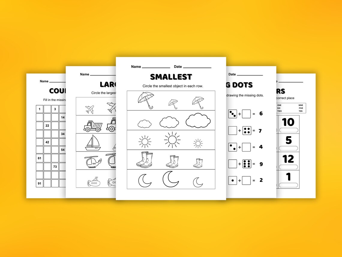 Math Activity Worksheets for Kindergarten and Preschool Black and White ...