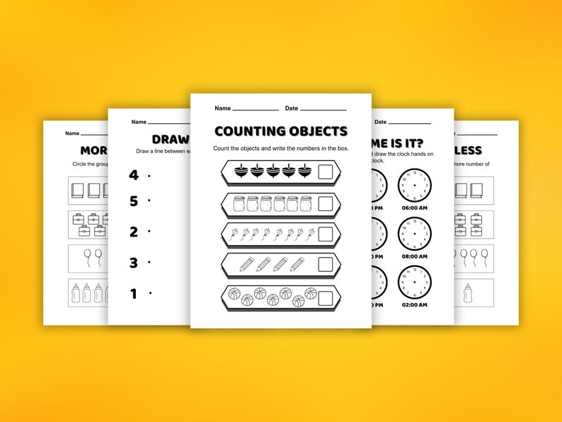 Math Activity Worksheets for Kindergarten and Preschool Black and White ...