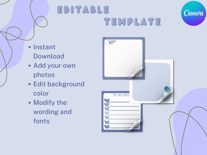 Blue Editable and Printable Stationery Memo Pad Bundle Digital Sticky ...