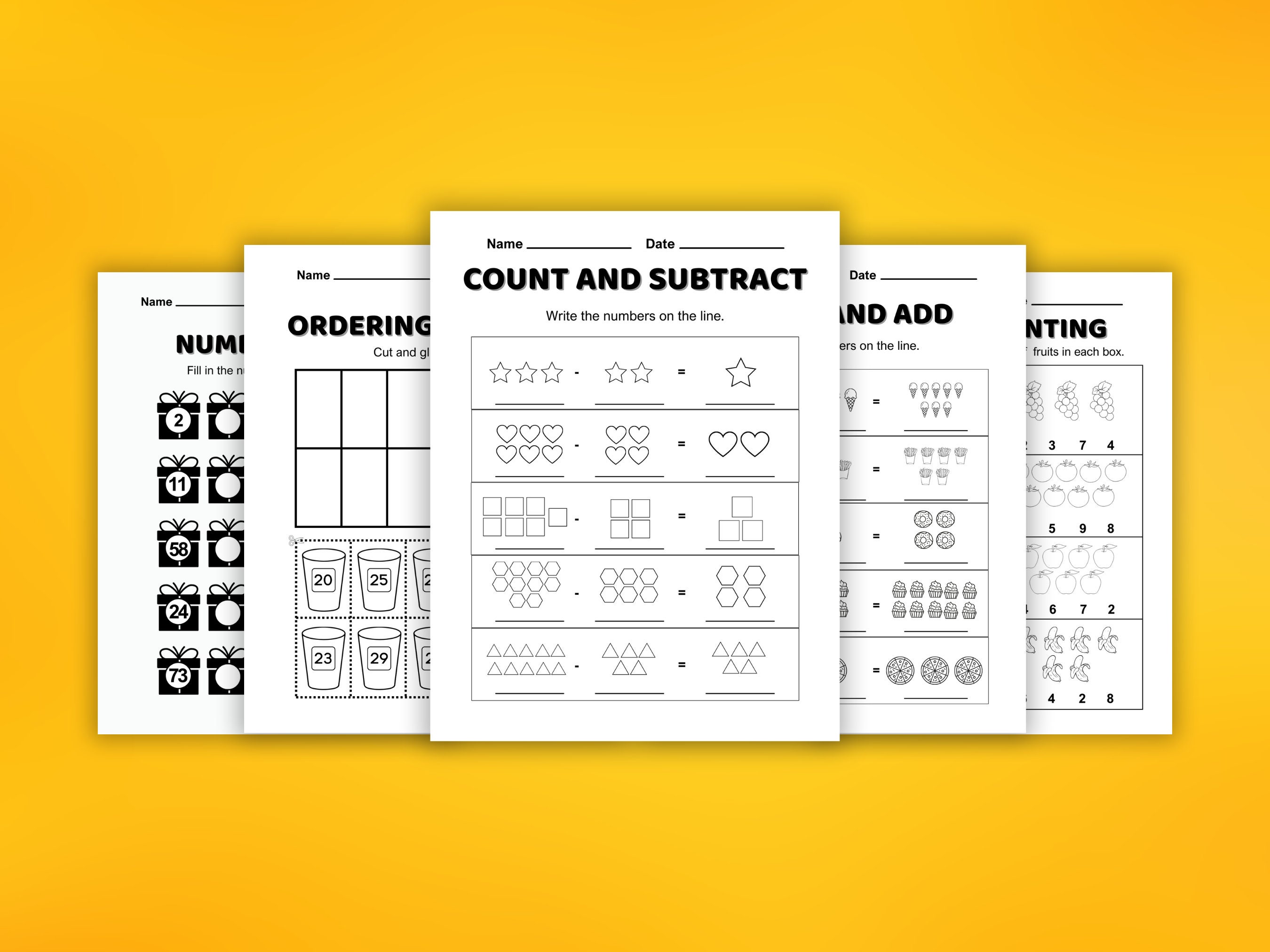 Math Activity Worksheets for Kindergarten and Preschool Black and White ...