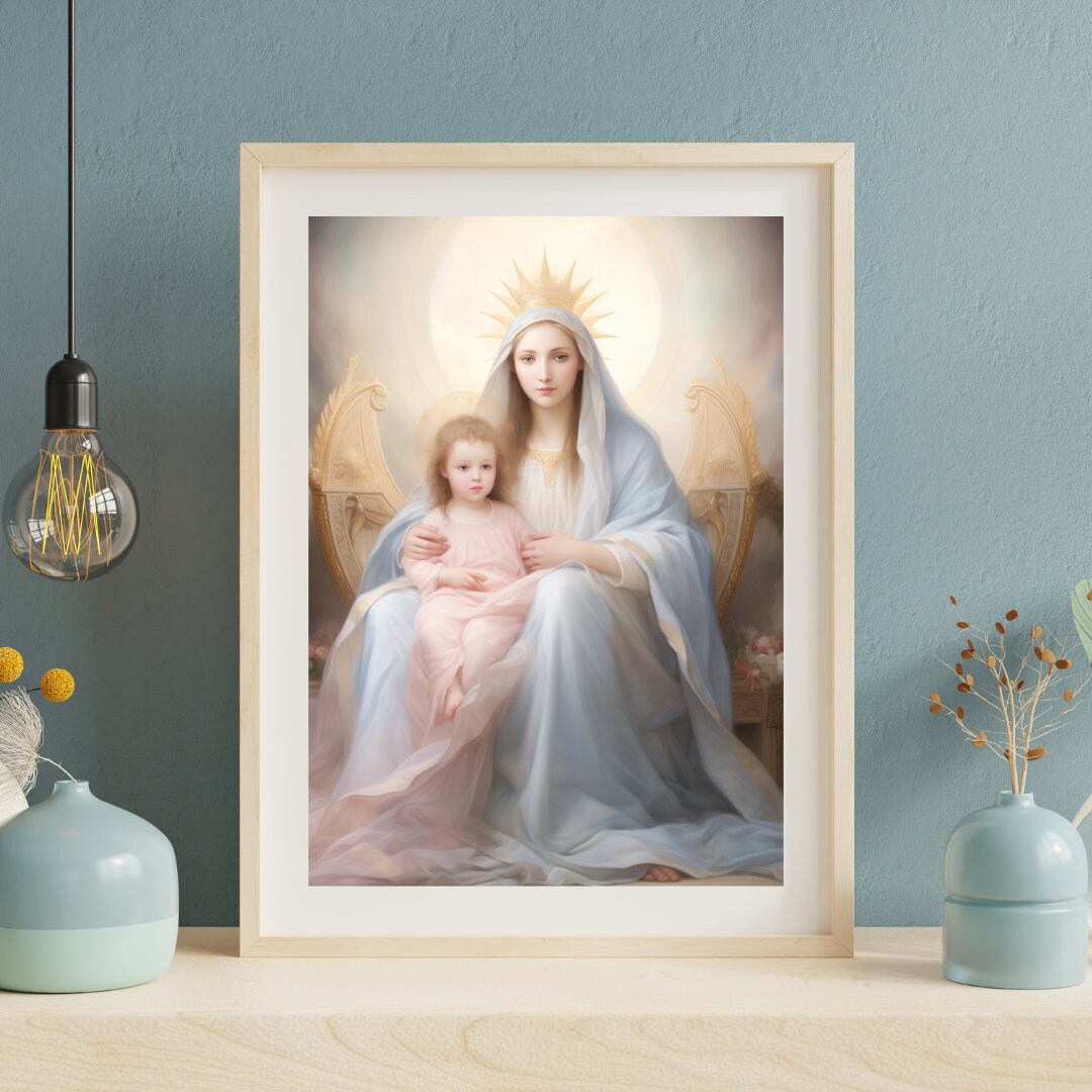 Mary Sitting on a Throne With Jesus - Etsy