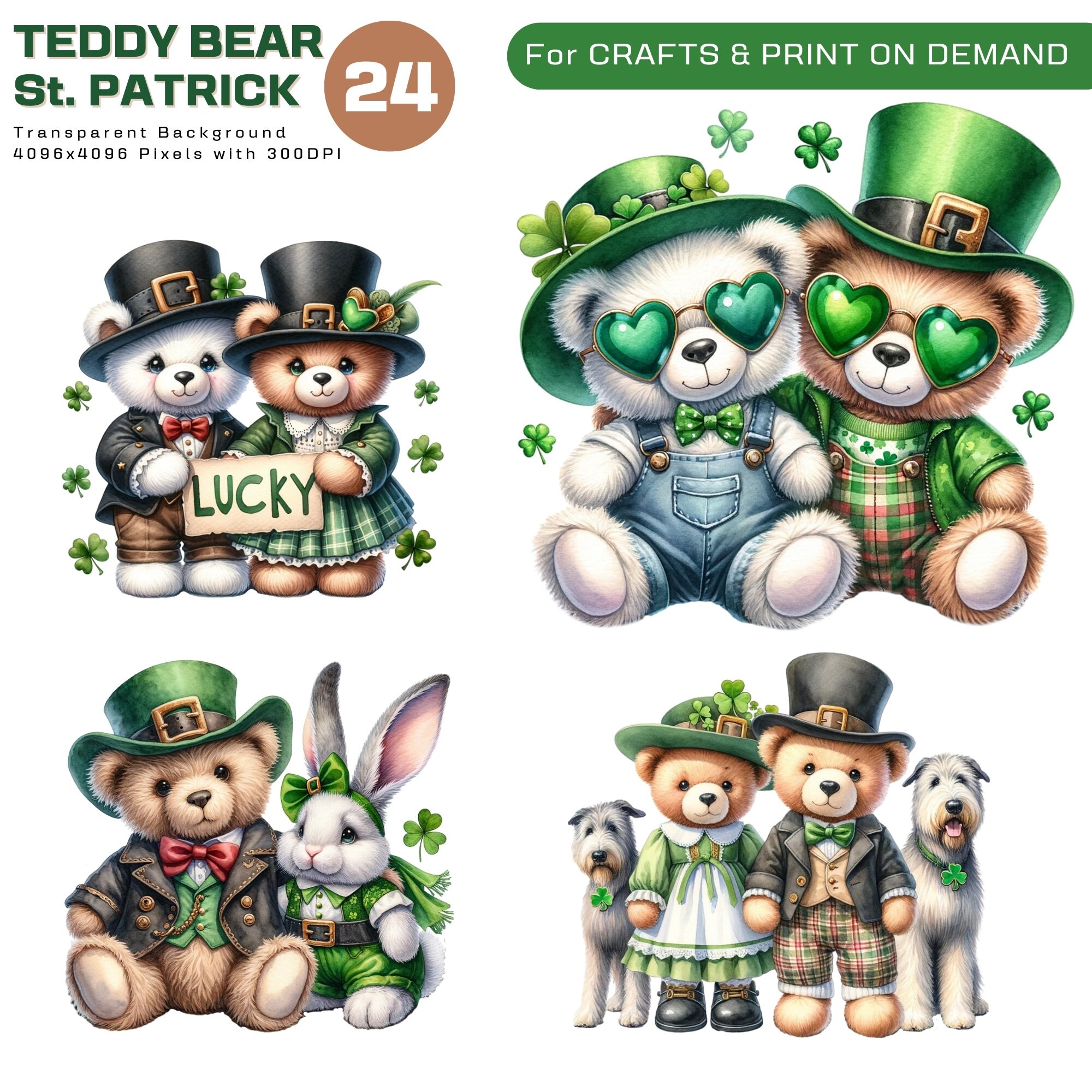 St Patrick Teddy Bear Clipart, Artful Watercolor Bear, Artful Bear Art ...