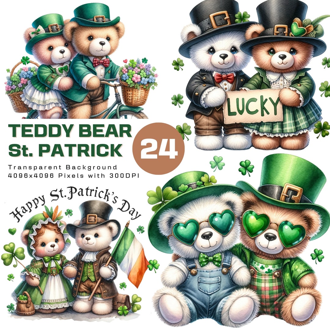 St Patrick Teddy Bear Clipart, Artful Watercolor Bear, Artful Bear Art ...