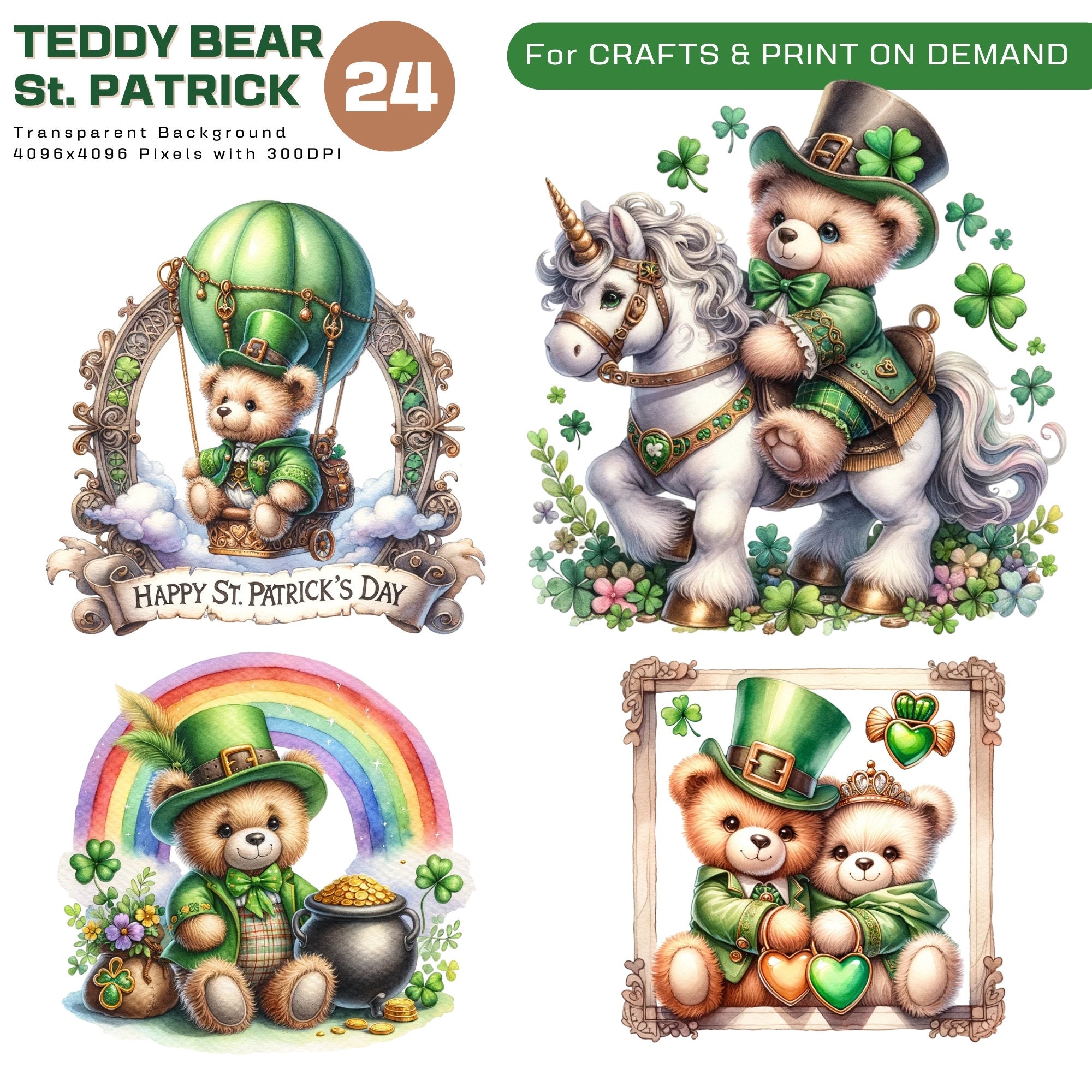 St Patrick Teddy Bear Clipart, Artful Watercolor Bear, Artful Bear Art ...