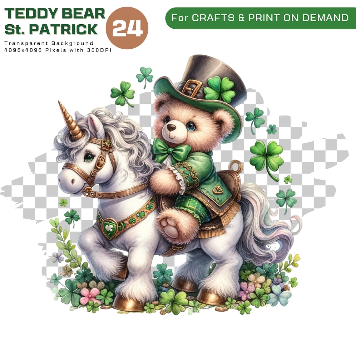 St Patrick Teddy Bear Clipart, Artful Watercolor Bear, Artful Bear Art ...