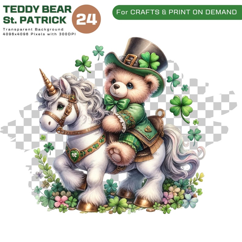 St Patrick Teddy Bear Clipart, Artful Watercolor Bear, Artful Bear Art ...