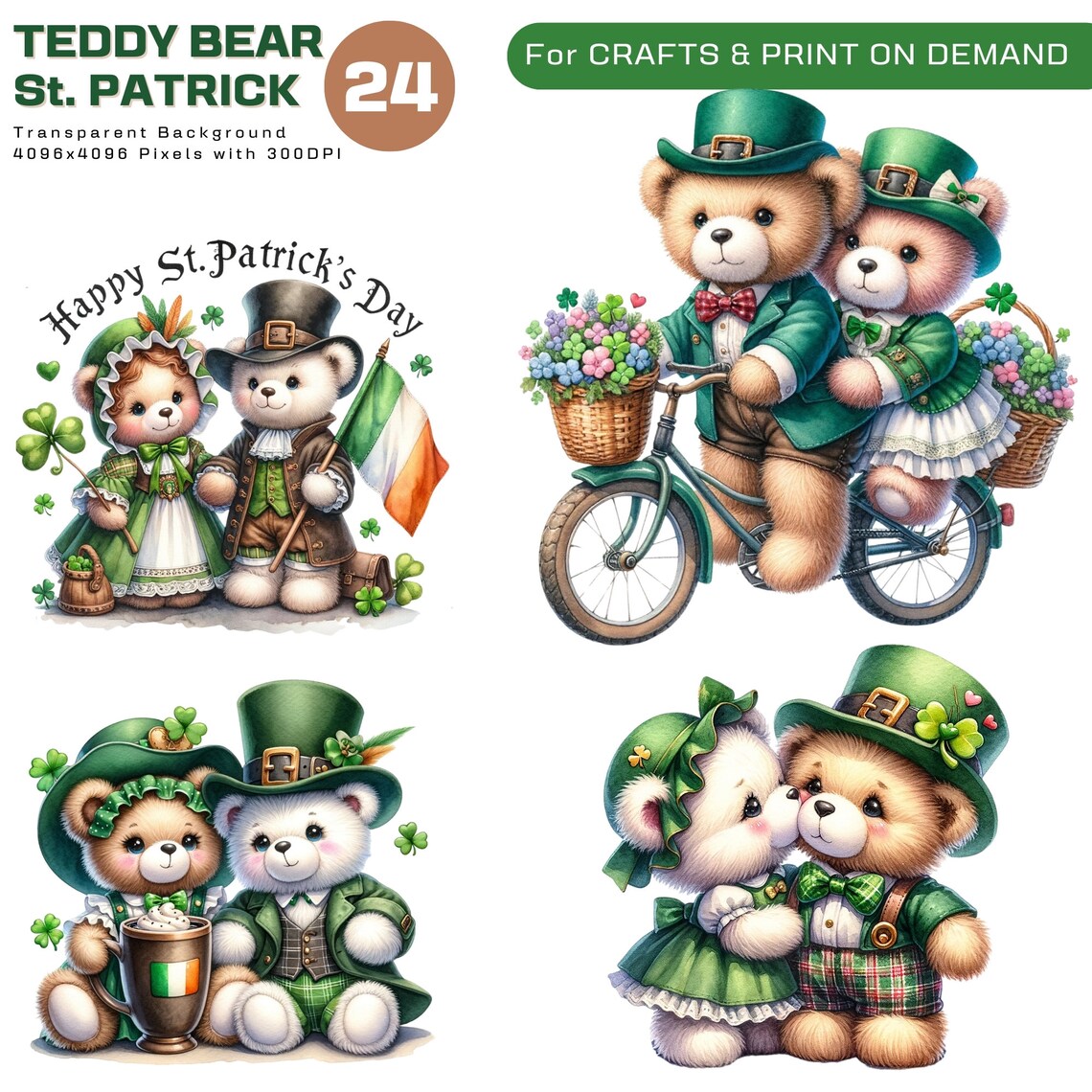 St Patrick Teddy Bear Clipart, Artful Watercolor Bear, Artful Bear Art ...