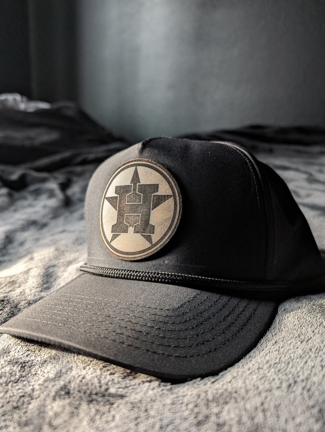 Houston Astros Dark Leather Patch Hat - Etsy