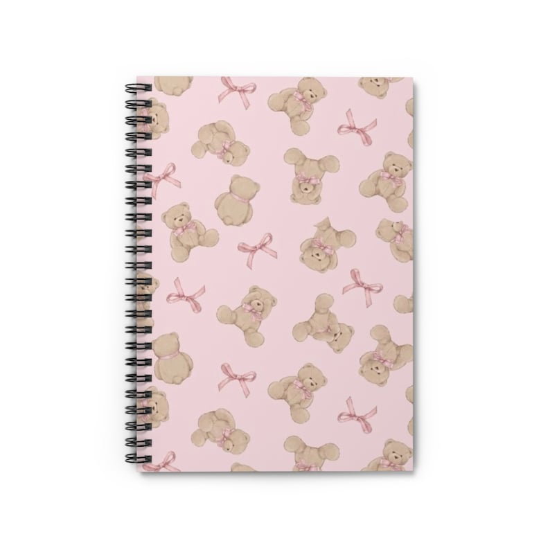 Cute Pink Coquette Pink Teddy Bear and Bows 6 X 8, 118-page Spiral ...