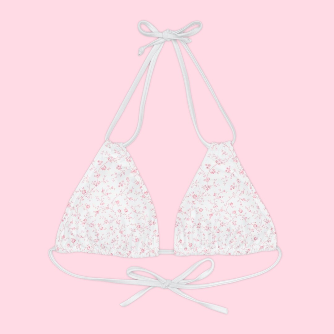 Pink Floral Coquette Strappy Triangle Bikini Top - Etsy