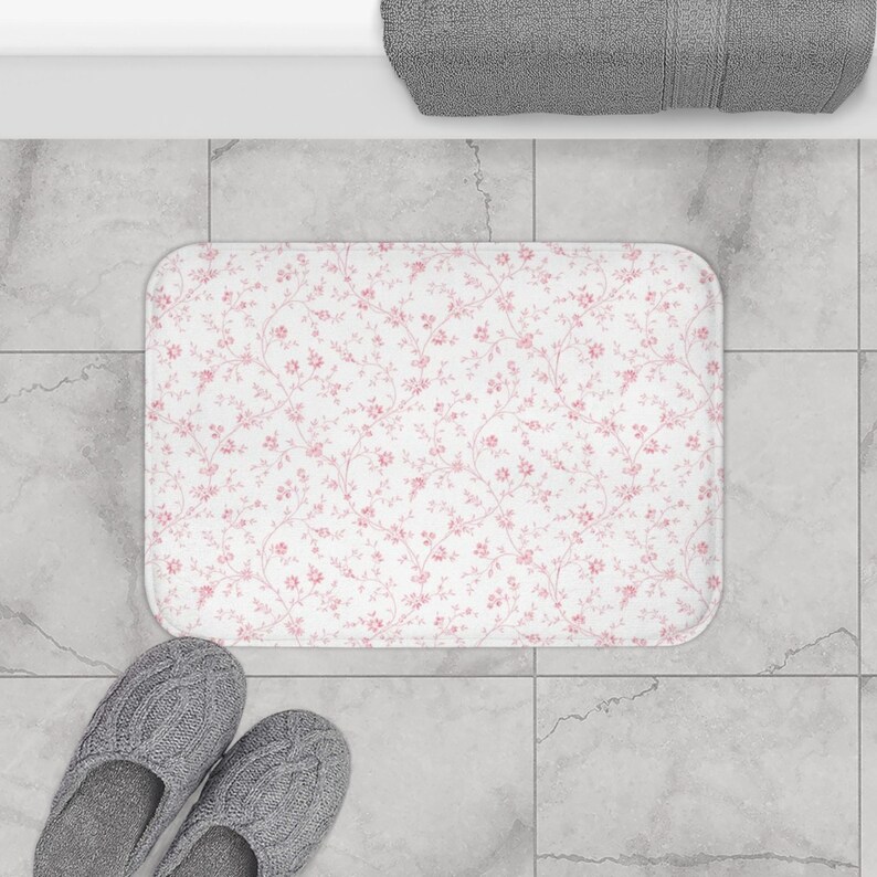 Coquette Pink Floral Bath Mat - Etsy