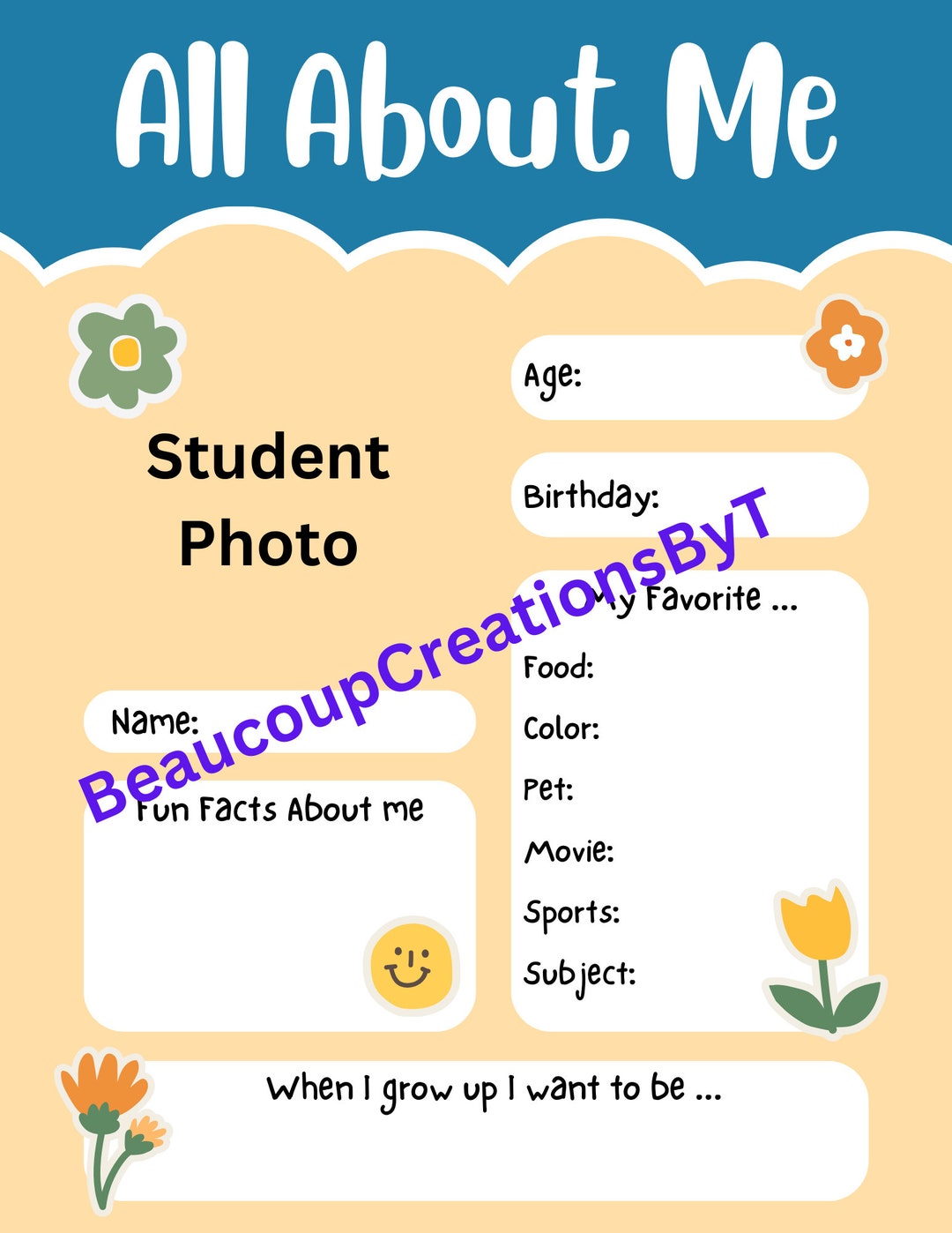 Student All About Me Digital All About Me Student - Etsy