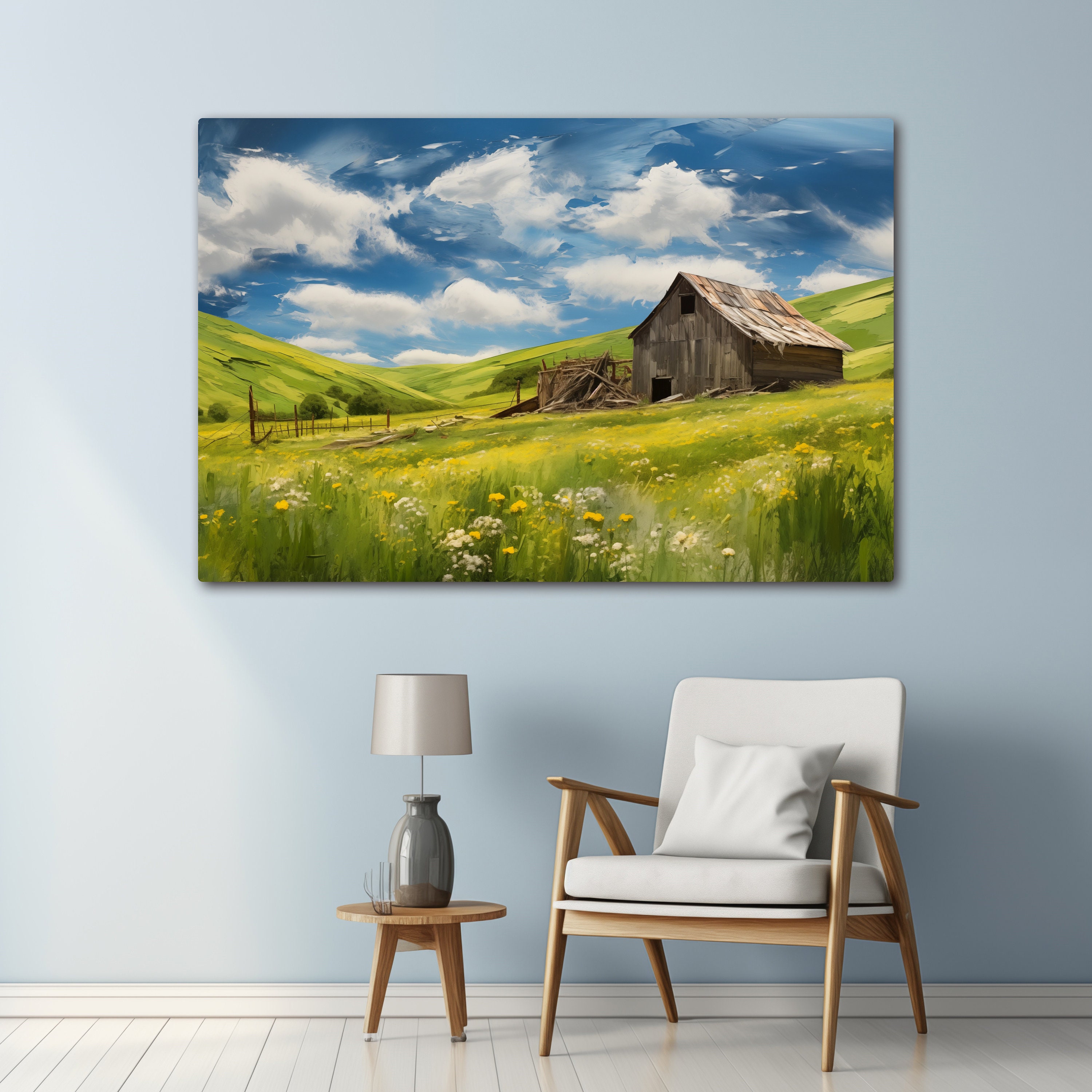 Rustic Barn Canvas Art, Rolling Hills Farmhouse Decor - Etsy