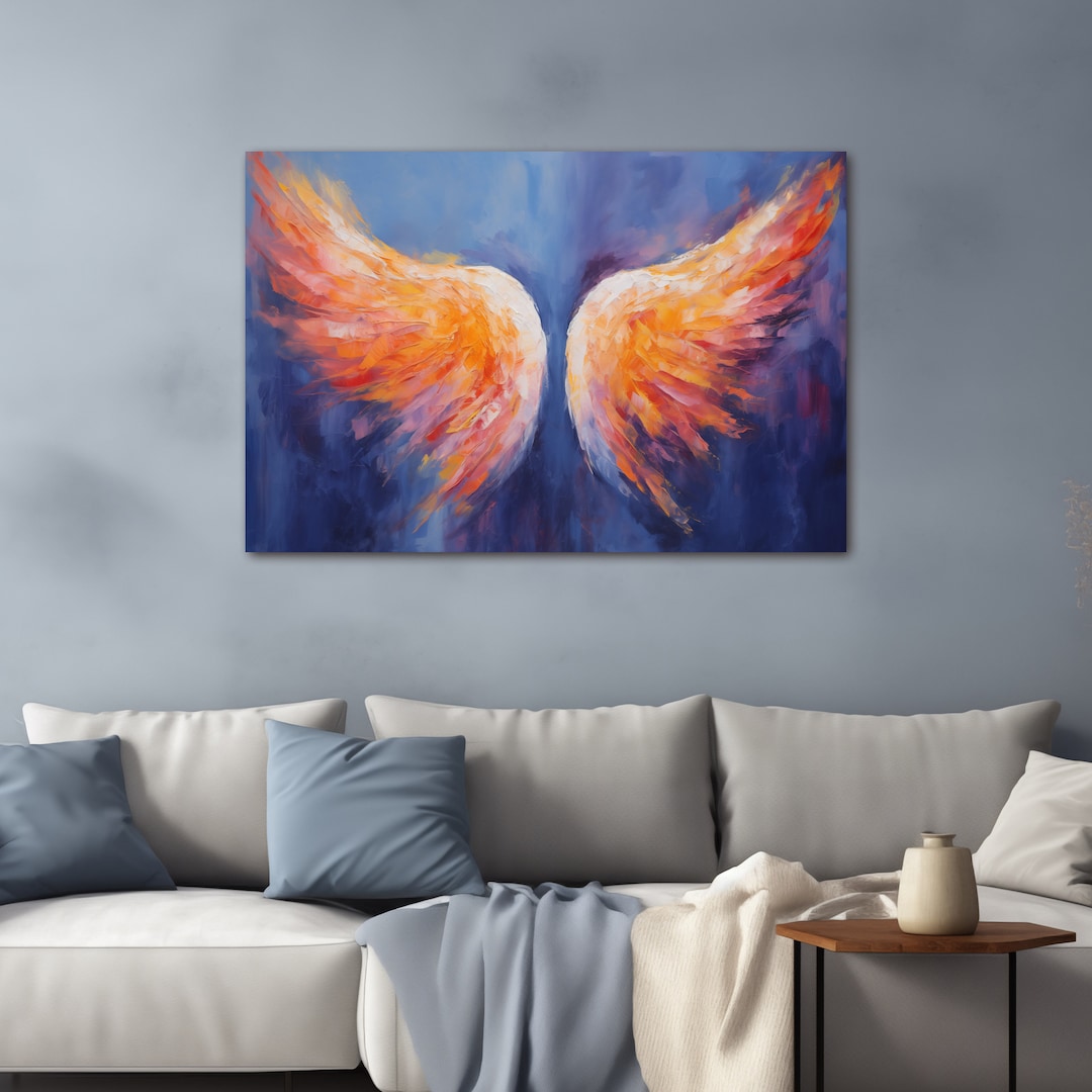 Abstract Angel Wings Canvas Art, Bold Orange & Blue Oil Painting - Etsy