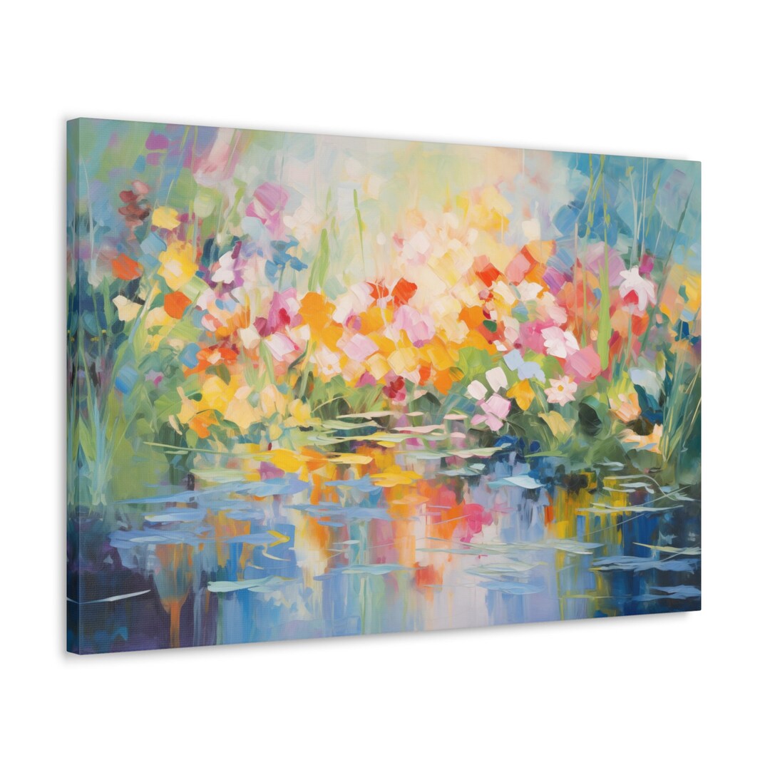 Light and Brignt Spring Wildflowers at the Edge of the Water, Abstract ...