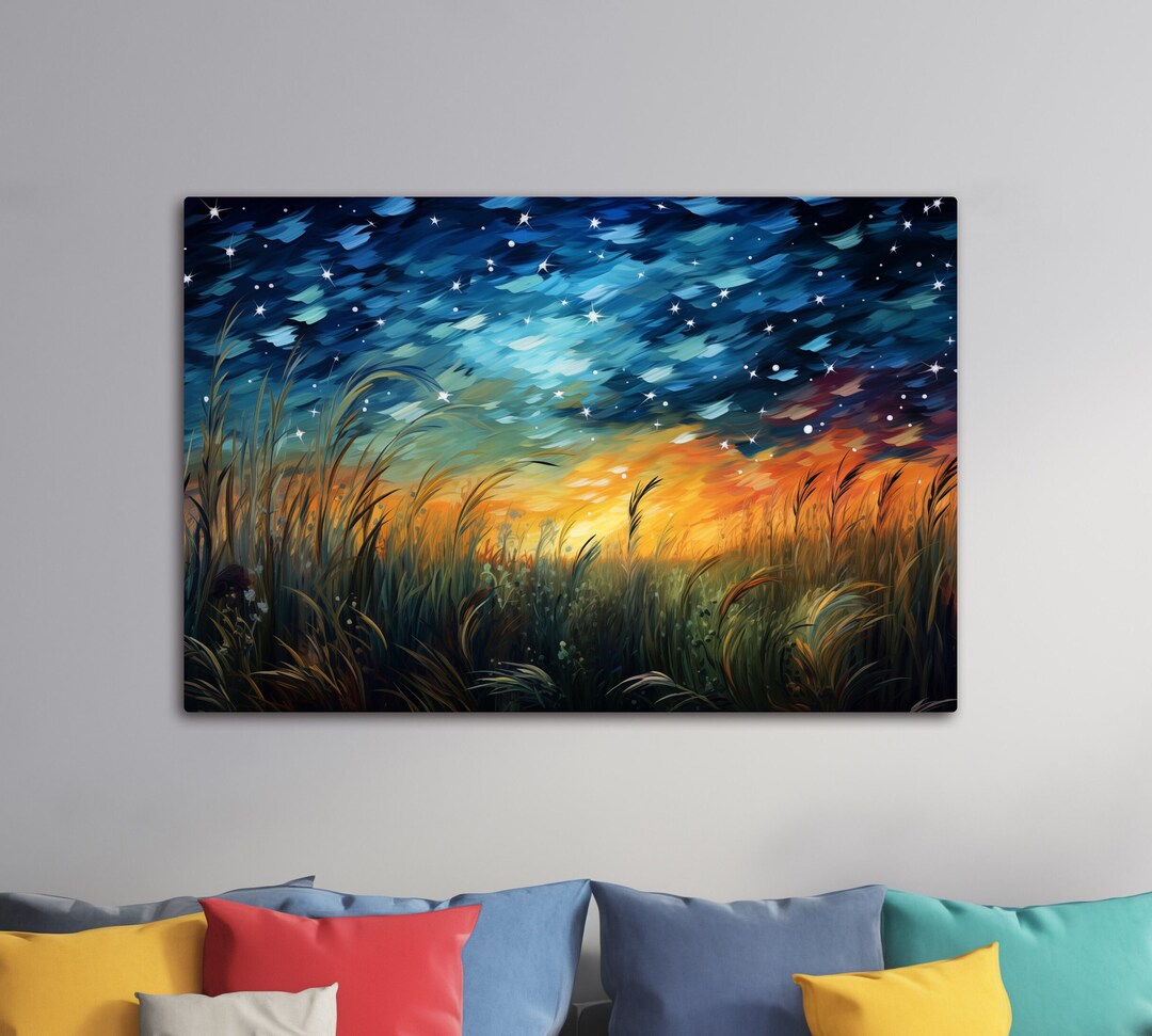 Starry Night Sky Canvas Wall Art, Van Gogh Style Print - Etsy