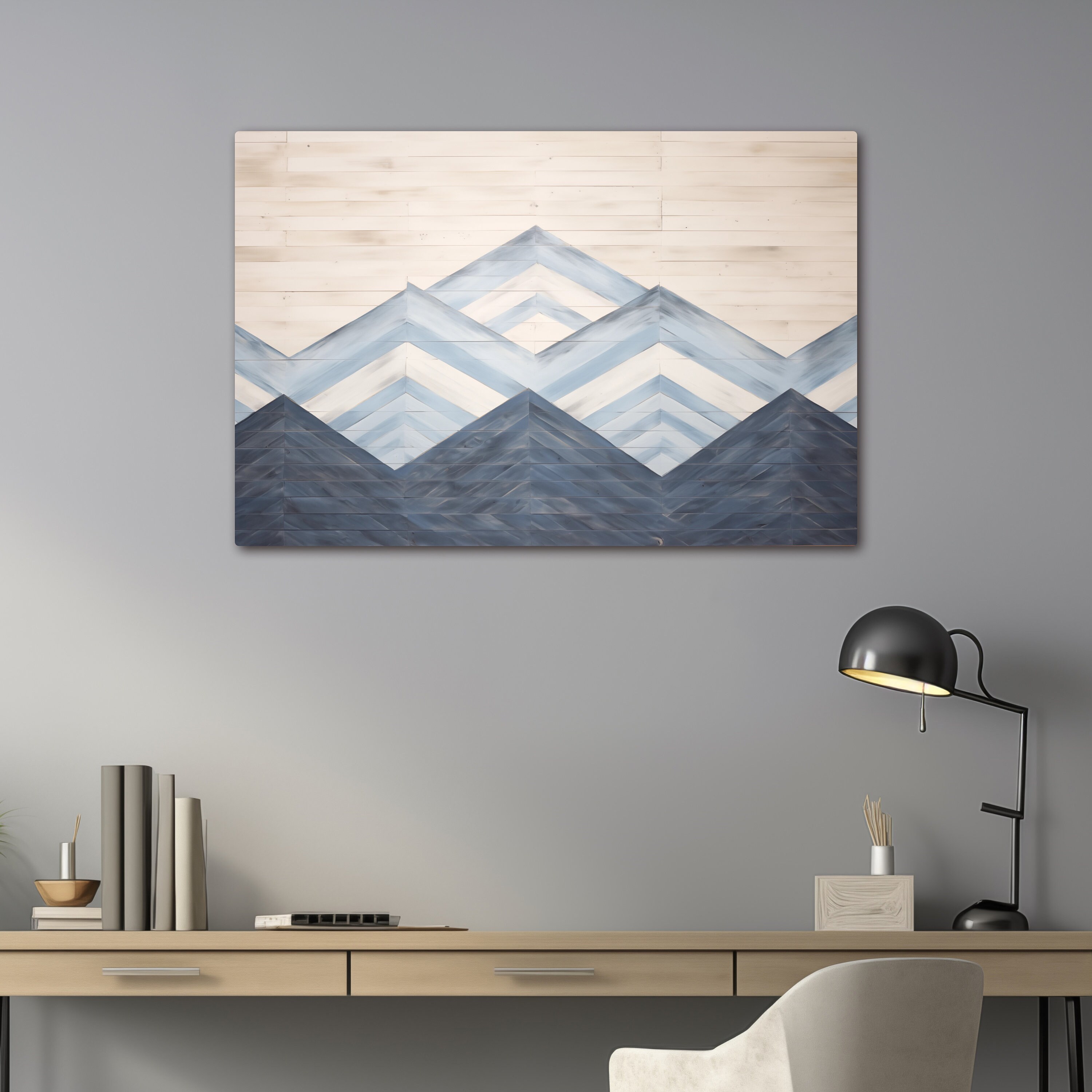 Blue and Gray Mountain Range on Wood Paneling, Wood Plank Mountain ...