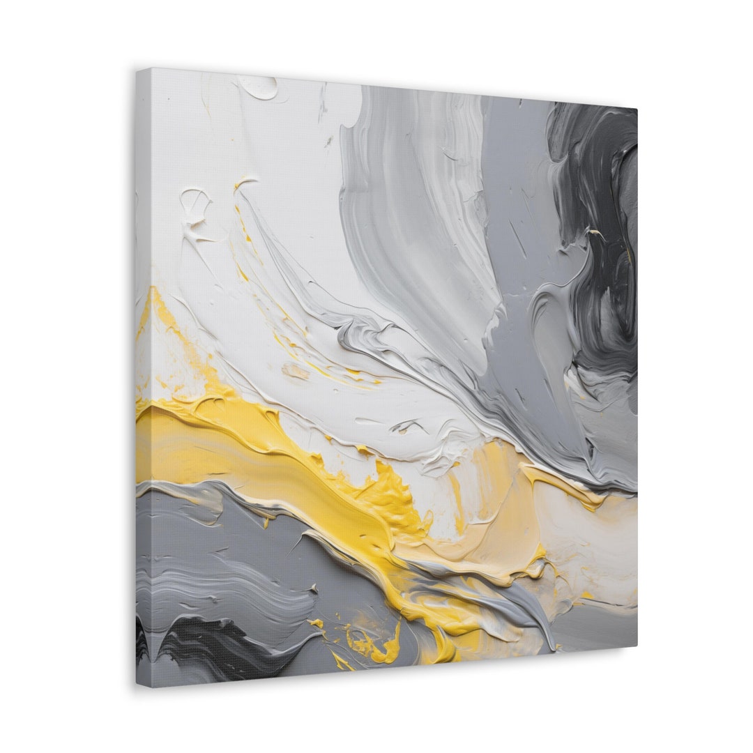 Gray Yellow Abstract Art, Textured Brushstrokes Canvas Print - Etsy