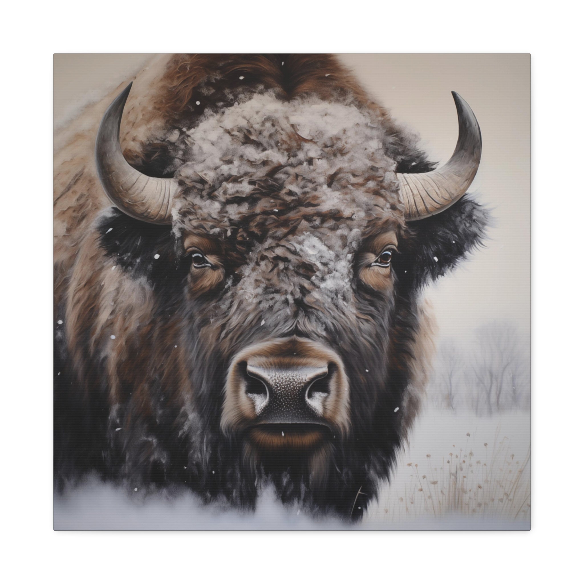 Bison Face in Snow Oil-based Style Canvas Wall Art - Etsy