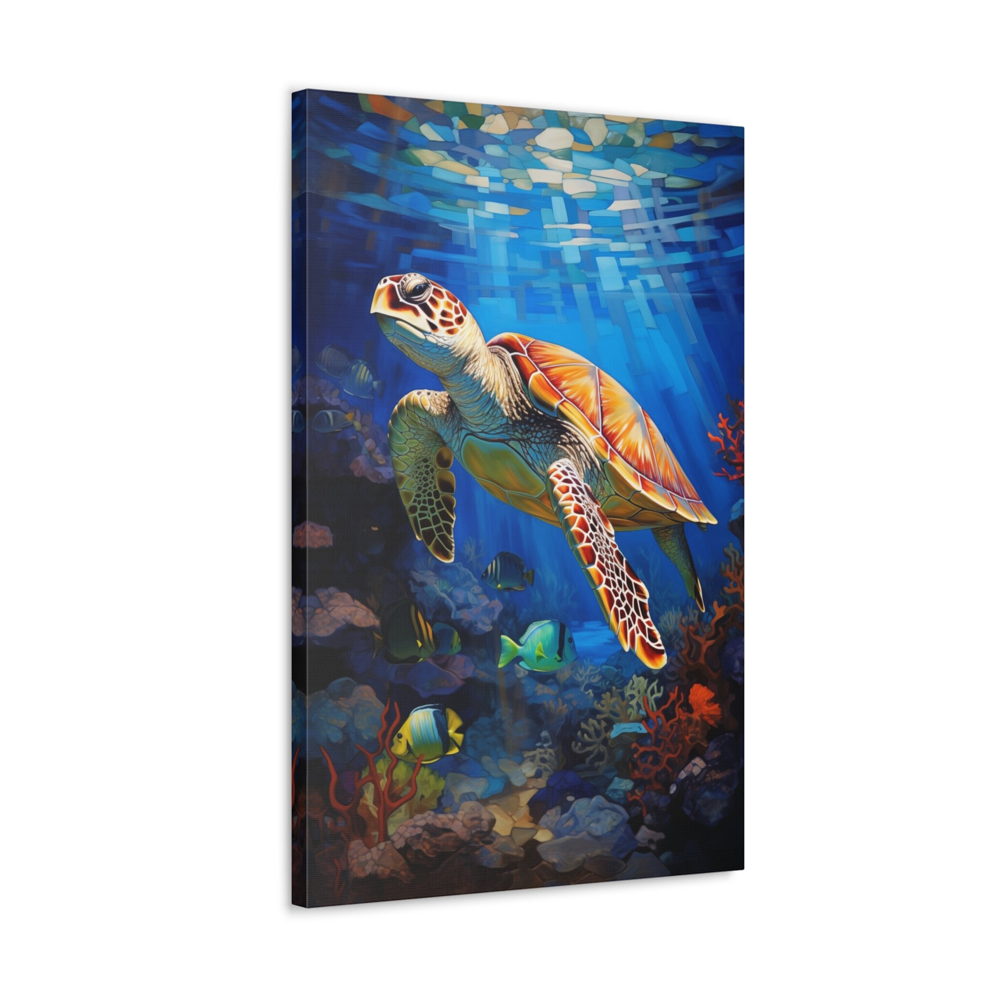 Sea Turtle in the Stained Glass Style Canvas Wall Art - Etsy
