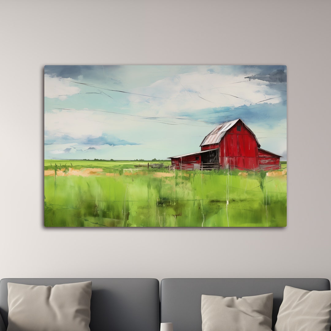 Red Barn Canvas Print, Green Field, Farmhouse Wall Art - Etsy