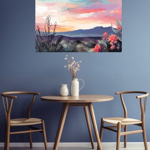 Desert Mountain Landscape at Sunset, Abstract Vintage Desert Sunset ...