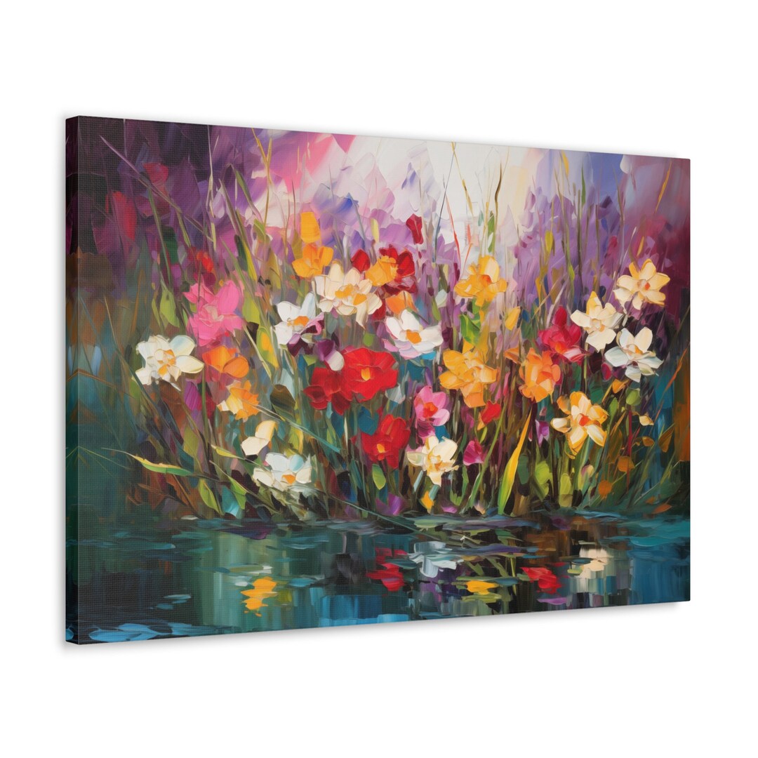 Colorful Spring Wildflowers on the Edge of a Pond, Abstract Spring Art ...