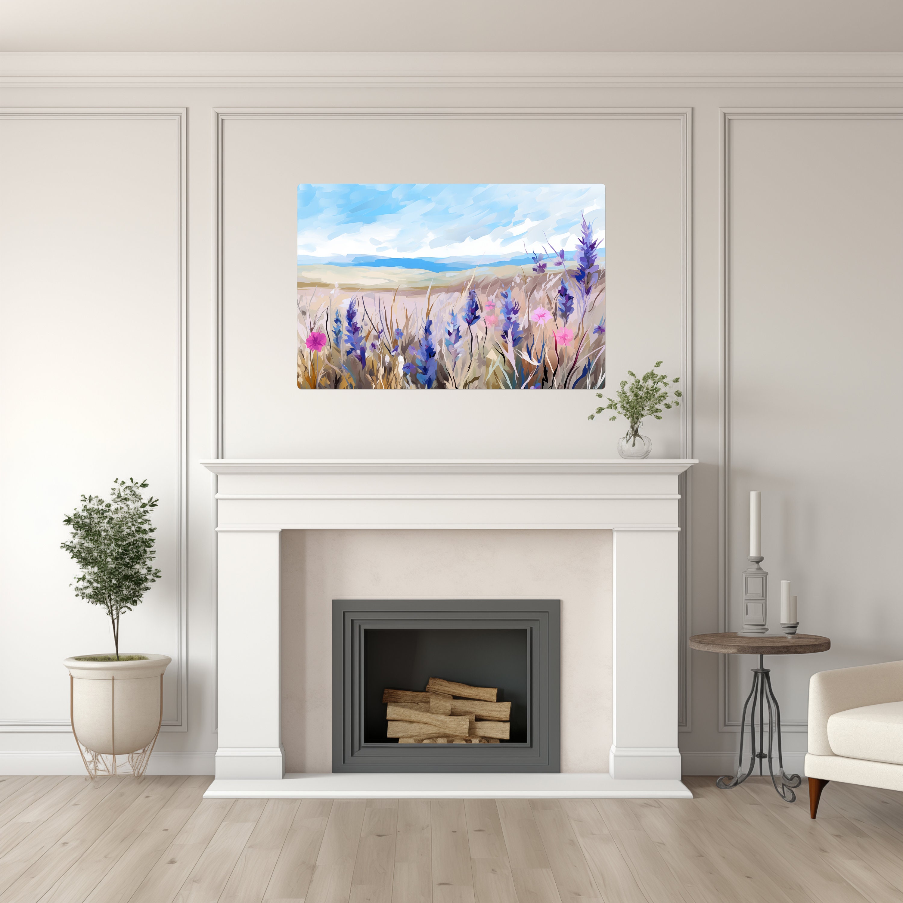 Pink and Blue Wildflowers in a Field of Prairie Grass, Abstract Prairie ...