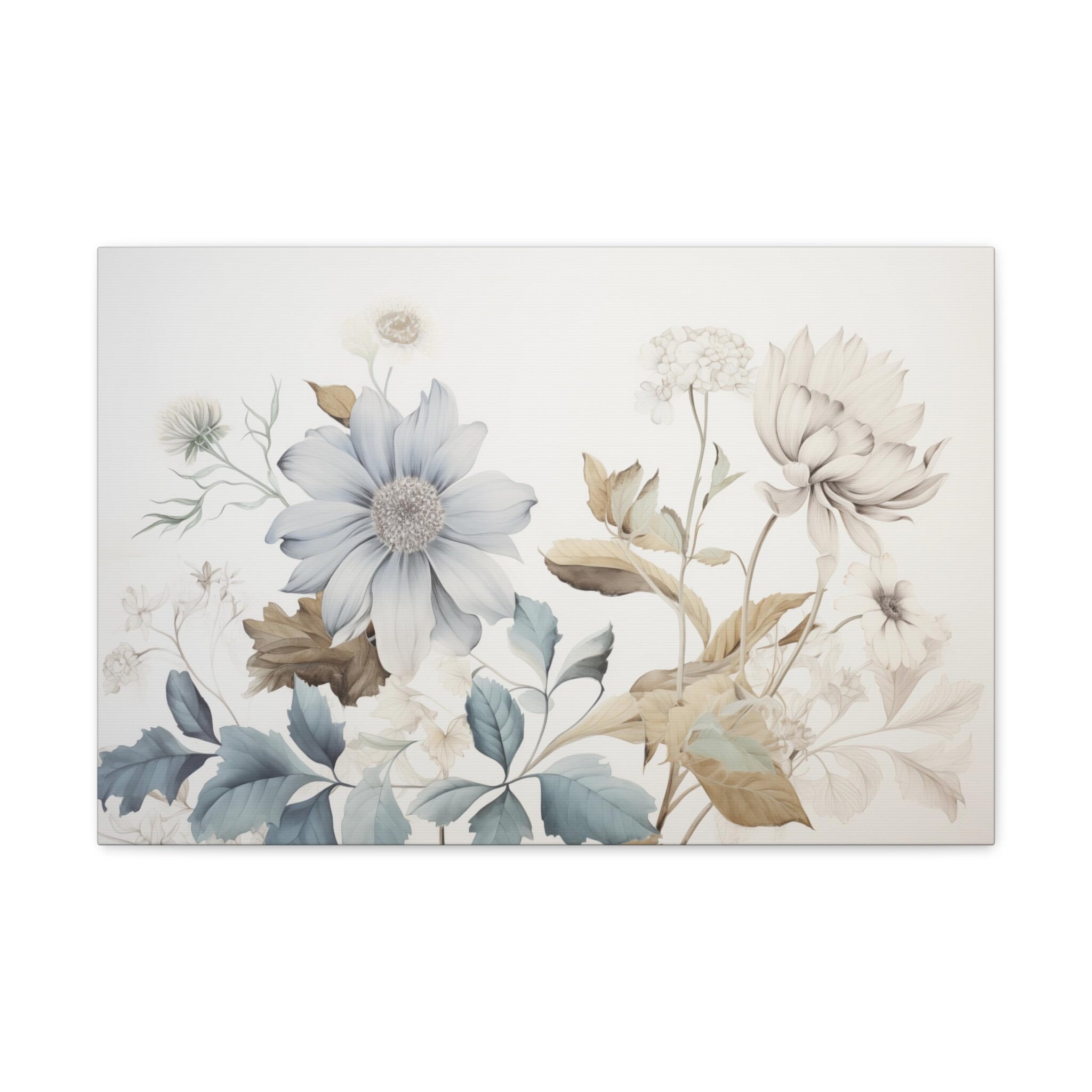 Antique White Floral Painting With Understated Blue and Gold Colored ...