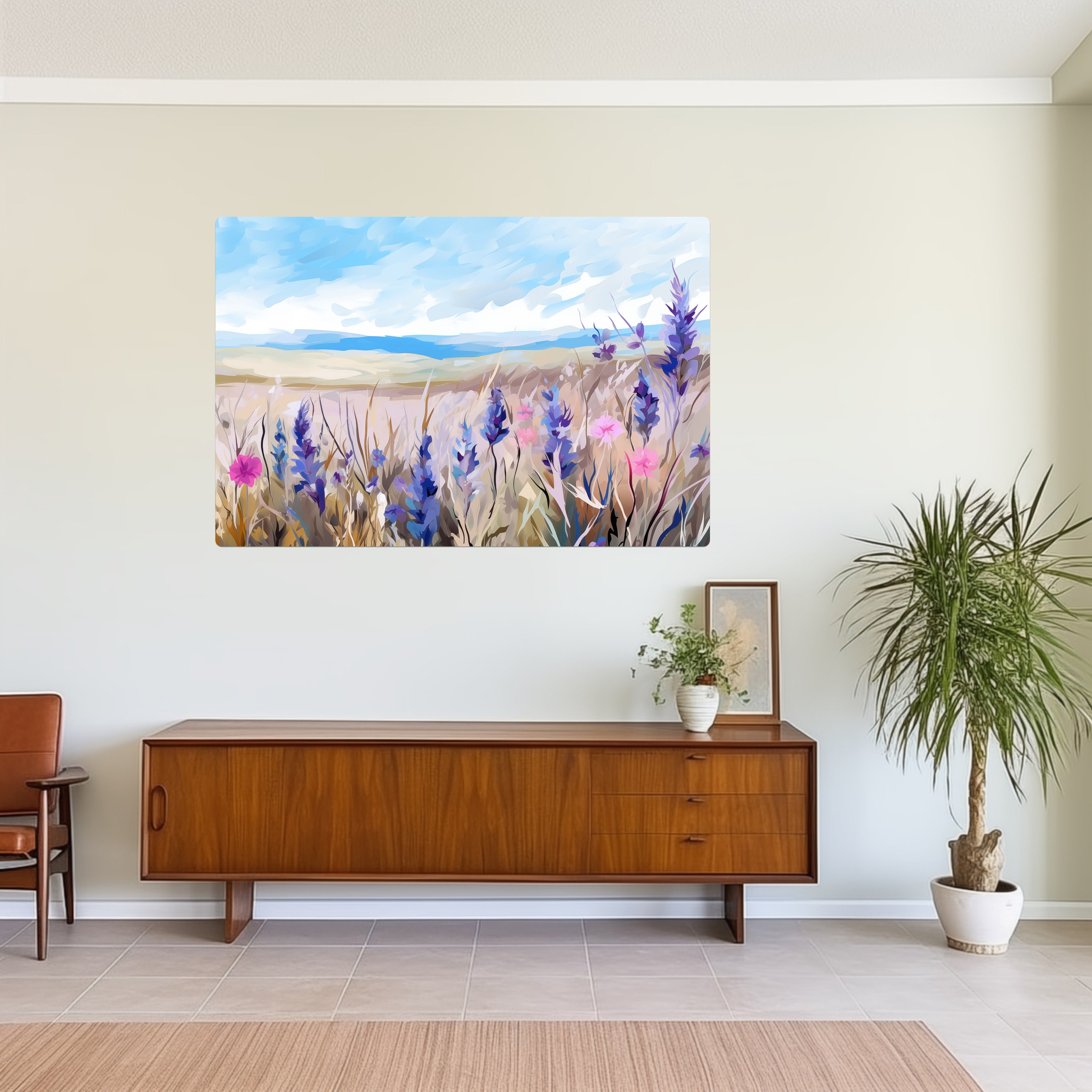 Pink and Blue Wildflowers in a Field of Prairie Grass, Abstract Prairie ...