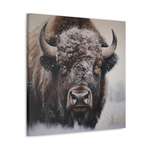 Bison Face in Snow Oil-based Style Canvas Wall Art - Etsy