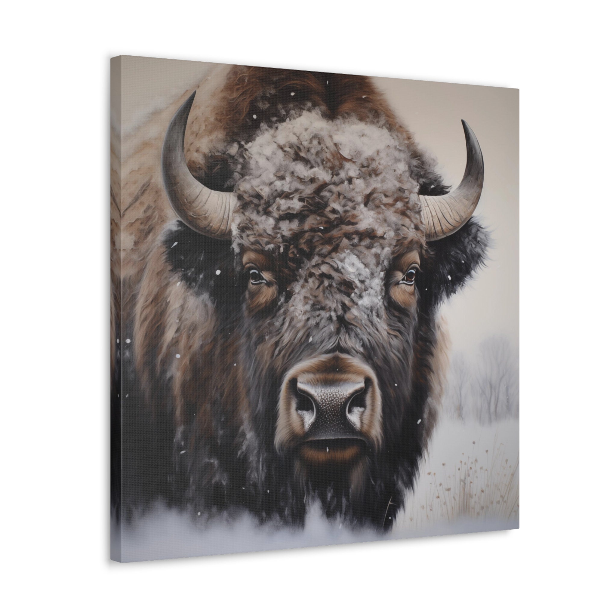 Bison Face in Snow Oil-based Style Canvas Wall Art - Etsy