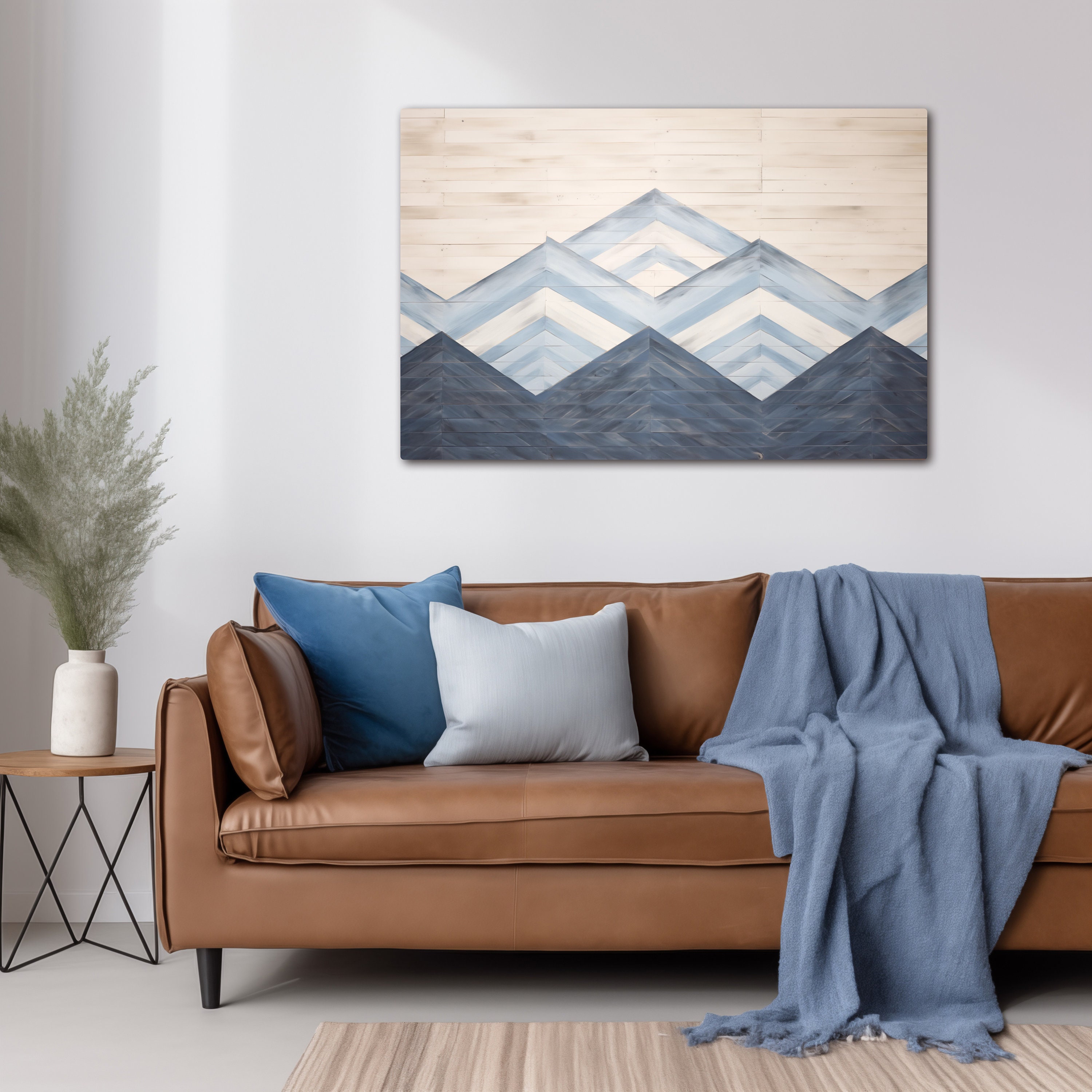 Blue and Gray Mountain Range on Wood Paneling, Wood Plank Mountain ...